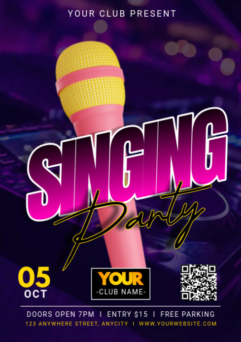 Purple 3d Singing Party A4 Template | PosterMyWall