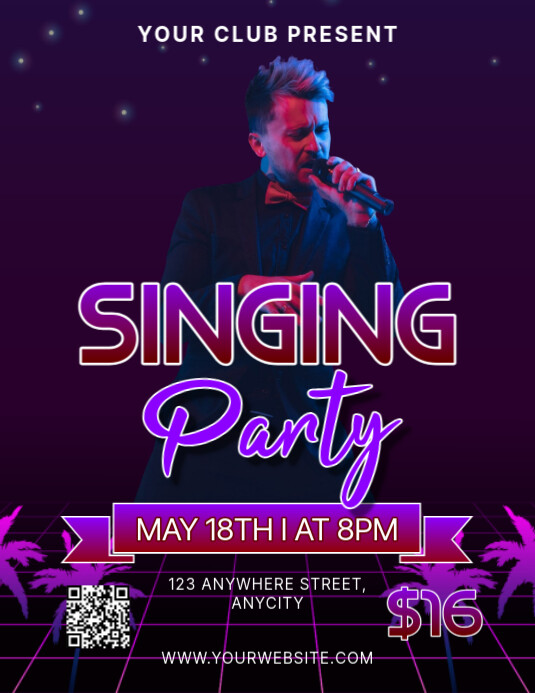 Purple 3d Singing Party Pamflet (letter As) Template | PosterMyWall