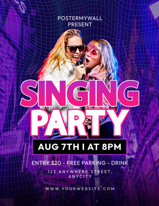 Purple 3d Singing Party Pamflet (letter As) Template | PosterMyWall