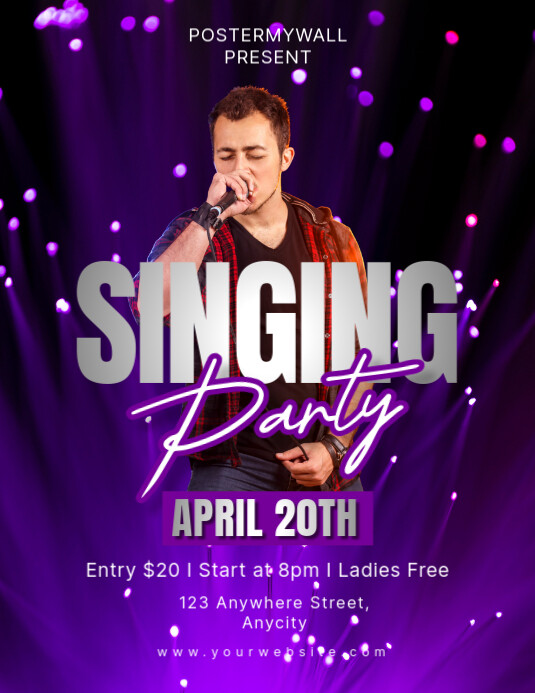 Purple 3d Singing Party Pamflet (letter As) Template | PosterMyWall