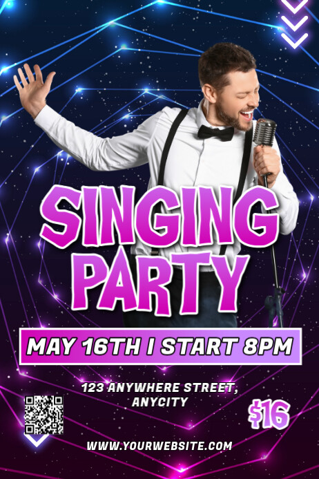 Purple 3d Singing Party Poster Template | PosterMyWall