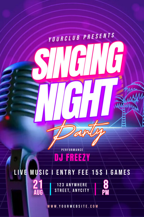 Purple 3d Singing Party Poster Template | PosterMyWall