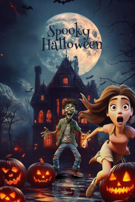 Purple 3d Spooky Halloween Poster Template | PosterMyWall