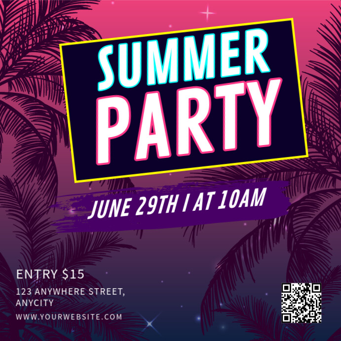 Purple 3d Summer Party Pos Instagram Template | PosterMyWall