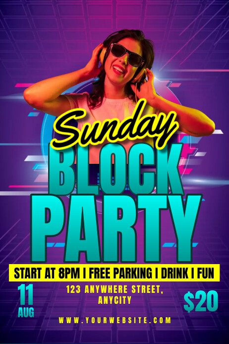 Modèle Purple 3d Sunday Block Party Poster | PosterMyWall