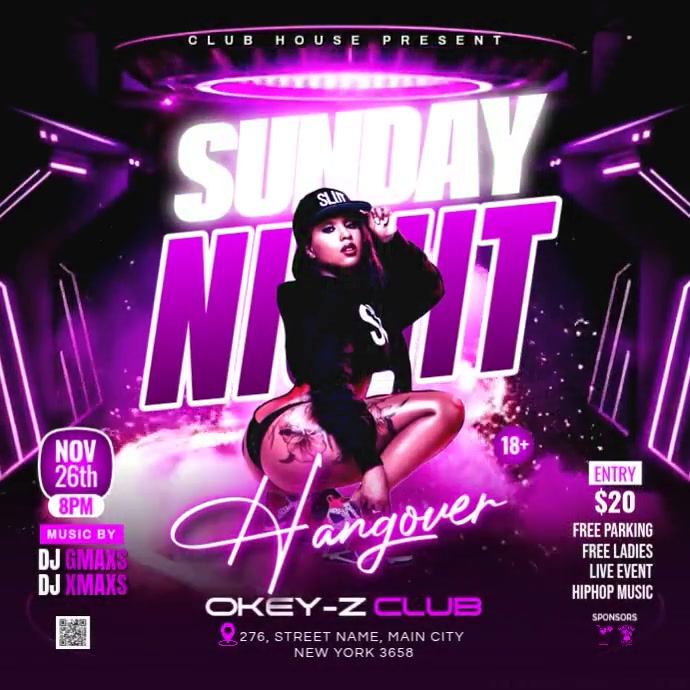 Purple 3d Sunday Hangover Ladies Night party Instagram Post Template ...
