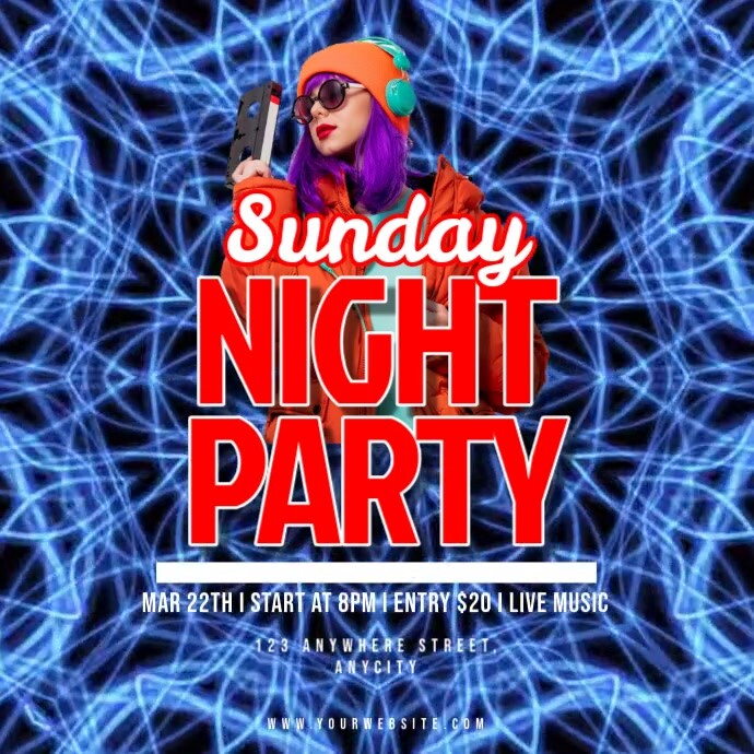 Purple 3d Sunday Night Party Pos Instagram Template | PosterMyWall