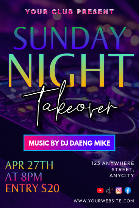 Purple 3d Sunday Night Takeover Poster Template | PosterMyWall