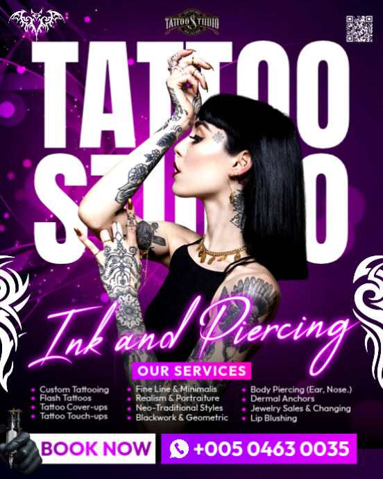 Tattoo Studio Services templaat | PosterMyWall
