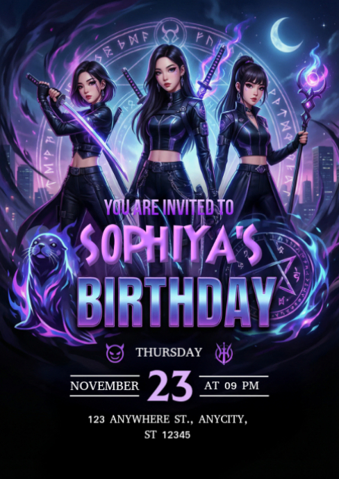 Purple 3d Themed Birthday A6 Template | PosterMyWall