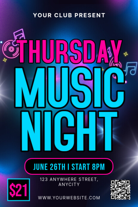 Purple 3d Thursday Music Night Poster Template | PosterMyWall