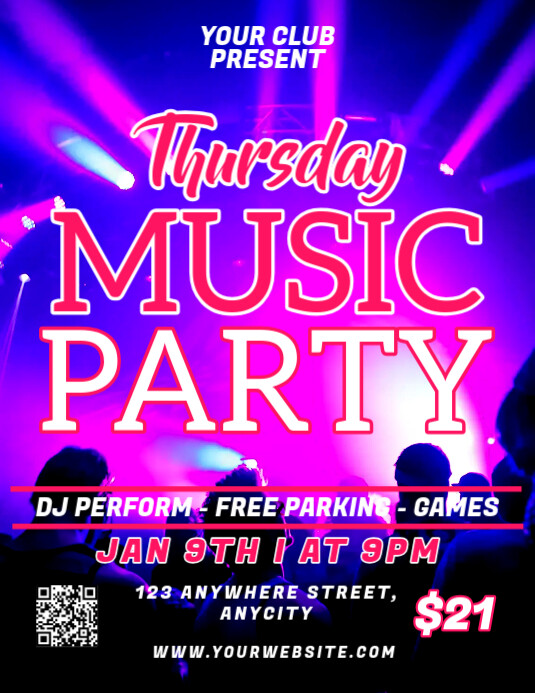 Copy of Purple 3d Thursday Music Party Pamflet (letter As) | PosterMyWall