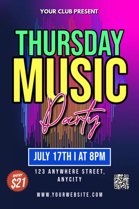 Purple 3d Thursday Music Party Poster Template | PosterMyWall