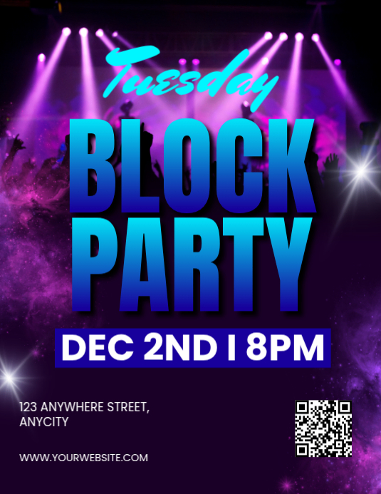 Plantilla de Purple 3d Tuesday Block Party Pamflet (letter As ...