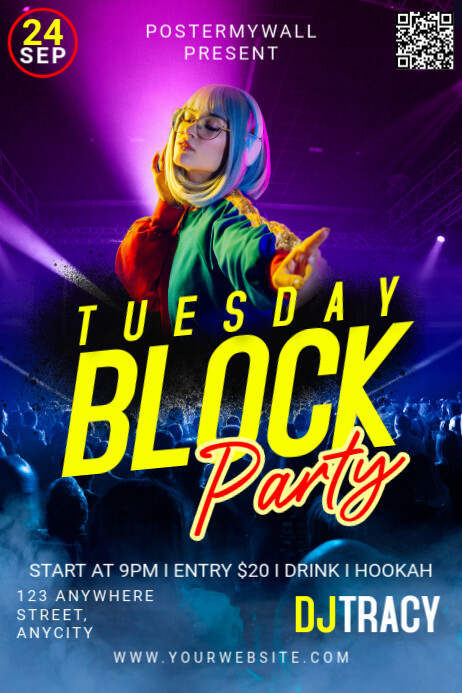 Plantilla de Purple 3d Tuesday Block Party Poster | PosterMyWall