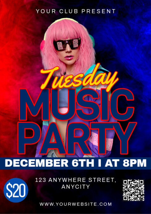 Copy of Purple 3d Tuesday Music Party A2 | PosterMyWall