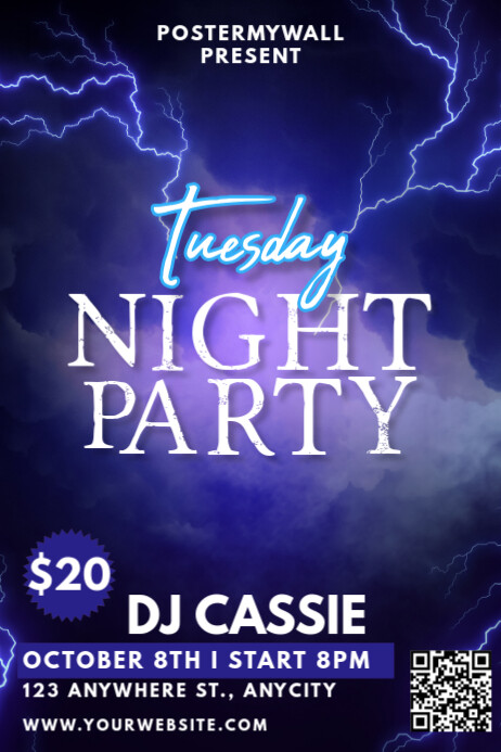 Purple 3d Tuesday Night Party Poster Template | PosterMyWall