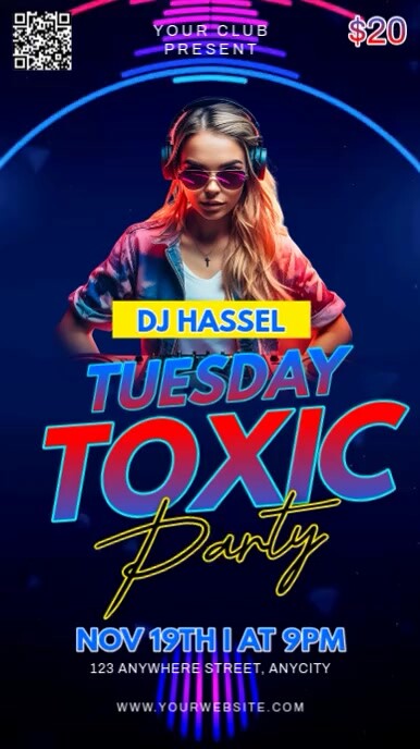 Purple 3d Tuesday Toxic Party Reel Instagram Template | PosterMyWall