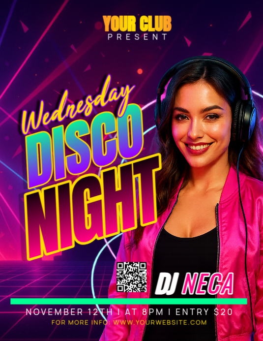 Purple 3d Wednesday Disco Party Pamflet (letter As) Template | PosterMyWall
