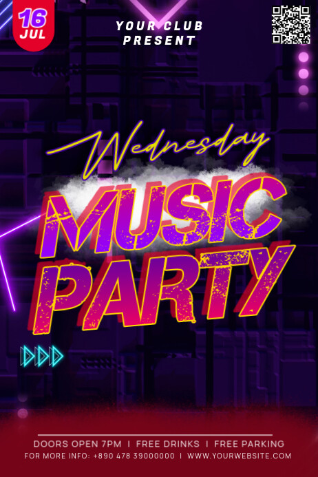 Purple 3d Wednesday Music Party Poster Template | PosterMyWall