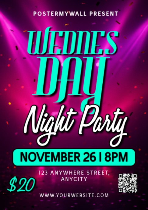 Purple 3d Wednesday Night Party A2 Template | PosterMyWall