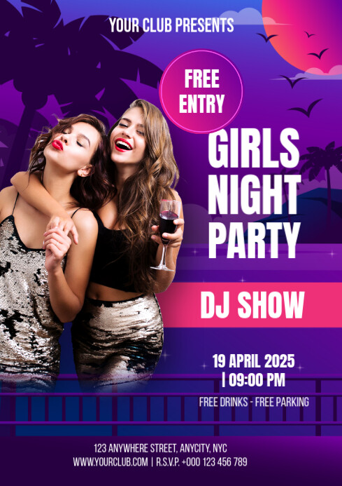 Purple Abstract Girls Night Party Event Poster A4 Template | PosterMyWall
