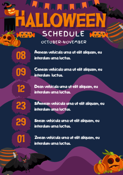 Purple Abstract Halloween Schedule A4 Template | PosterMyWall