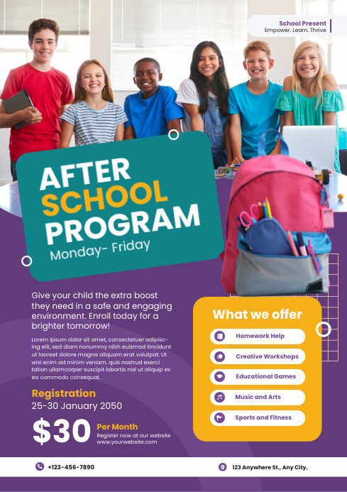 Copy of Purple After School Flyer Template A4 | PosterMyWall