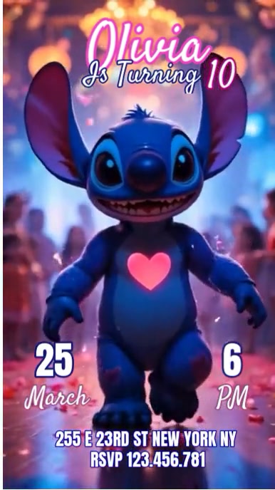 Purple Alegre Animated Stitch Invitation Reel Do Instagram Template ...