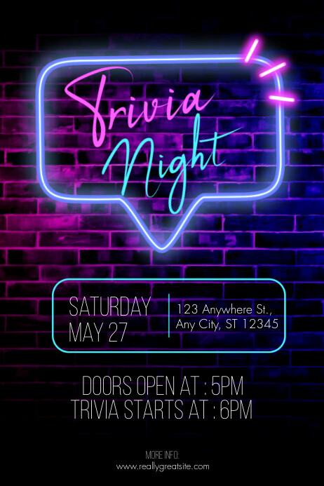 Purple and Blue Modern Neon Trivia Night Post Template | PosterMyWall