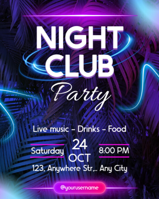 Purple and Blue Neon Vibrant Night Club Party Instagram Portrait ...