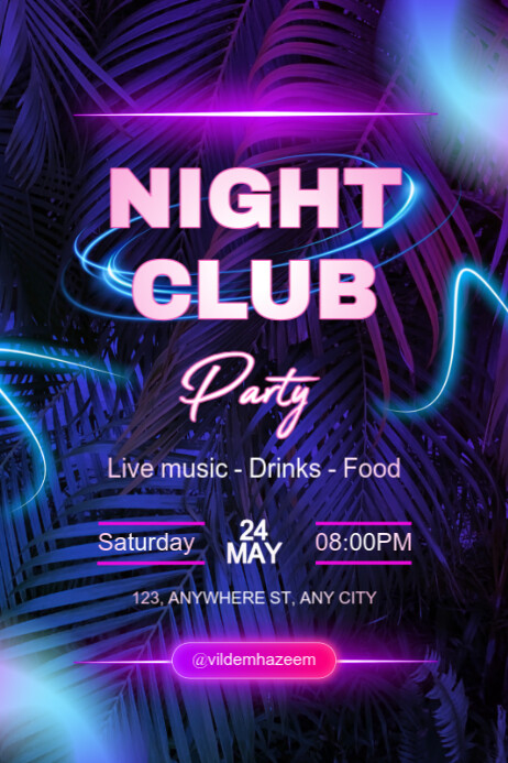 Purple And Blue Neon Vibrant Night Club Party Poster Template ...