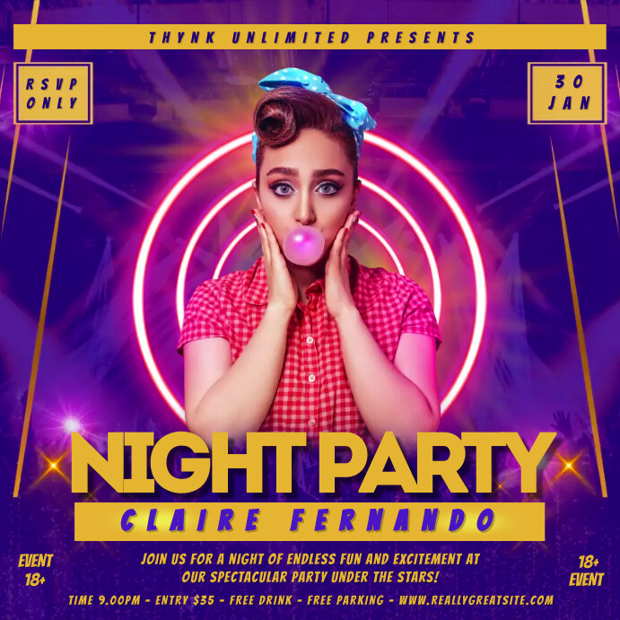 Purple and Gold Bold Night Party Instagram Template | PosterMyWall