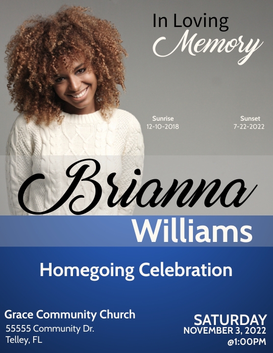 Blue and Grey Funeral Program Template | PosterMyWall