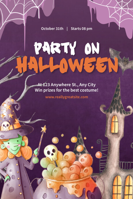 Purple and Orange Illustrated Helloween Poste Template | PosterMyWall