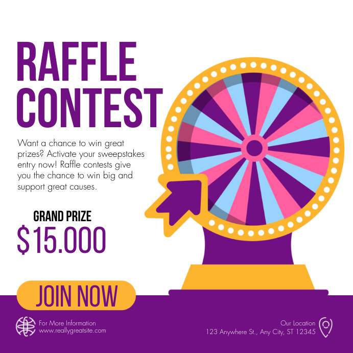 Plantilla de Purple and Orange Illustrative Raffle Contest | PosterMyWall