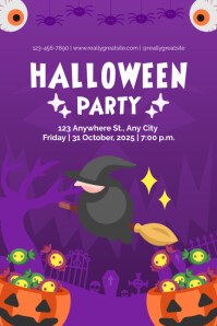 Purple and Orange Spooky Halloween Poster Templat | PosterMyWall