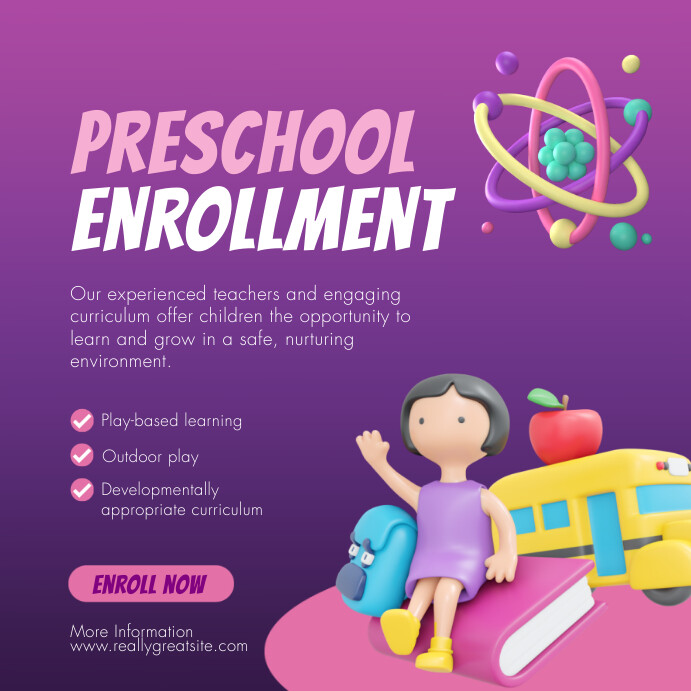 Purple and Pink Modern Preschool Enrollment I Template | PosterMyWall