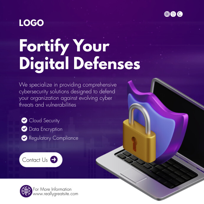 Purple and White Modern Cyber Security Servic Template | PosterMyWall