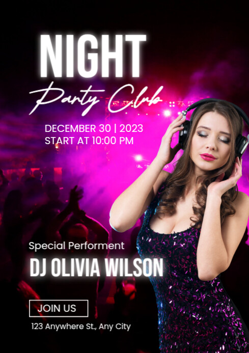 Purple and White Modern Night Party Club Poster Template | PosterMyWall