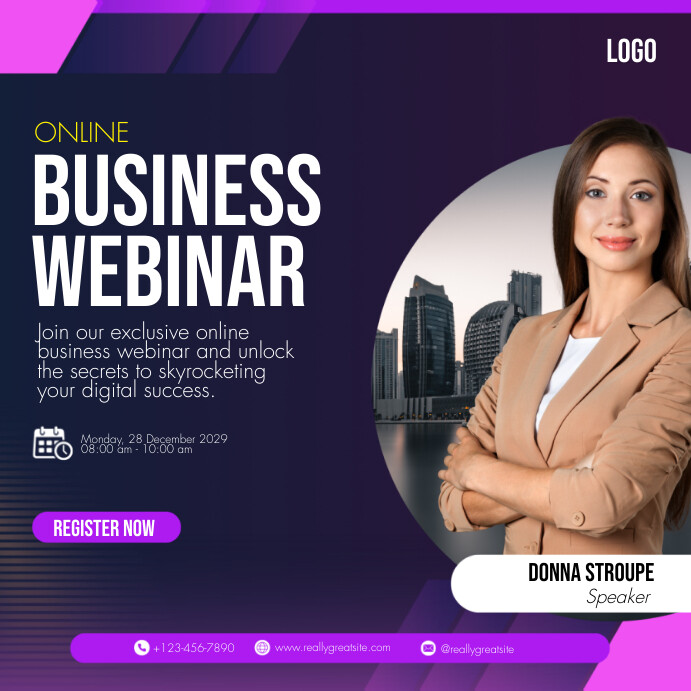 Purple and White Modern Online Business Webin Template | PosterMyWall