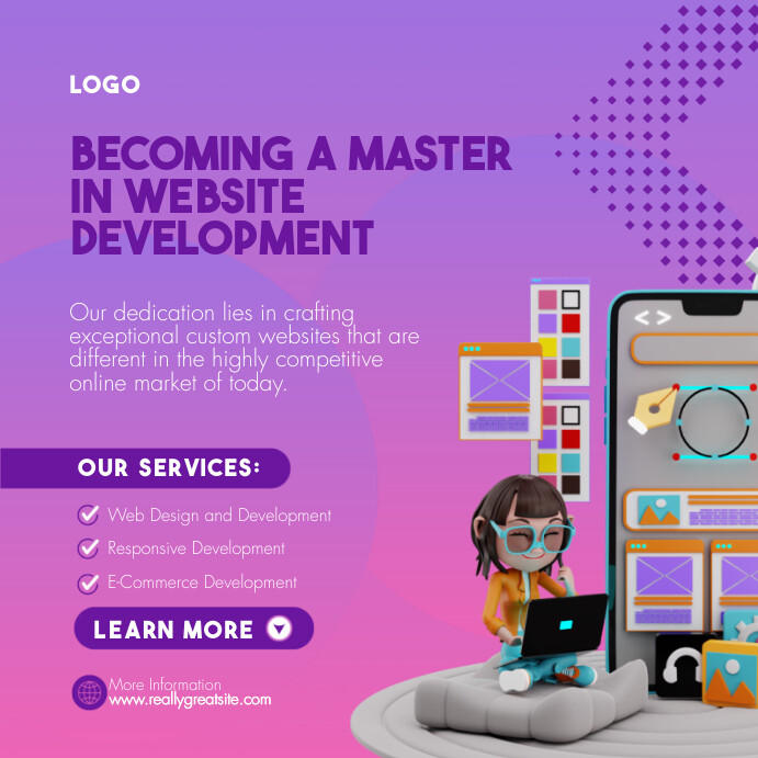 Purple and White Modern Website Development I Template | PosterMyWall