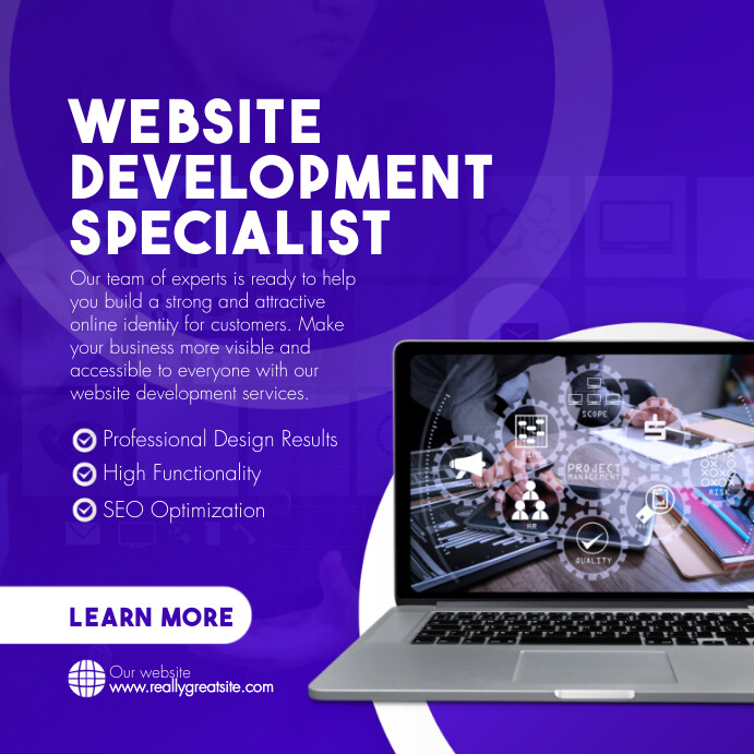 Copy of Purple and White Modern Website Development S | PosterMyWall