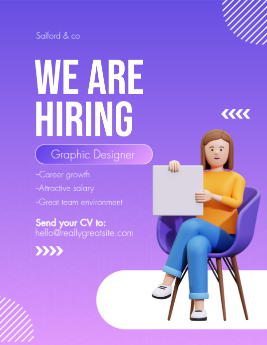 Purple and White Simple We Are Hiring Poster A3 Portrait Template ...
