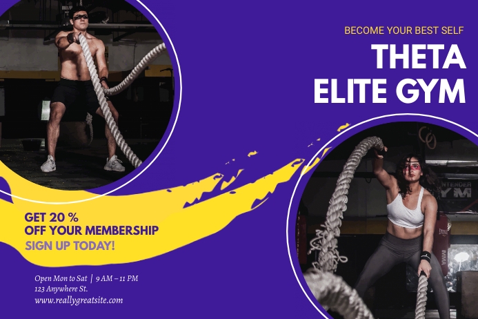 Purple and Yellow Gym Small Business poster Template | PosterMyWall