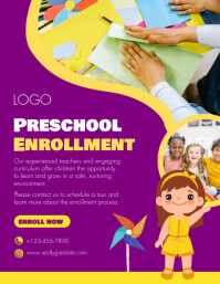 Purple and Yellow Modern Preschool Enrollment Template | PosterMyWall