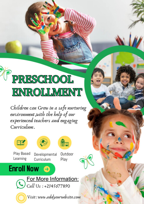 Copy of Purple and Yellow Modern Preschool Enrollment | PosterMyWall