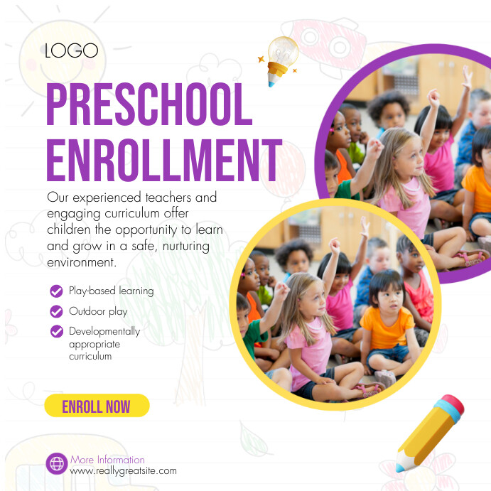 Purple and Yellow Modern Preschool Enrollment Template | PosterMyWall