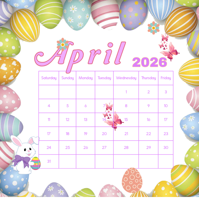 Purple April 2026 Calendar Design Template Flyer | PosterMyWall