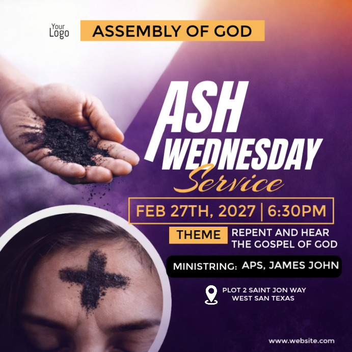 Plantilla de Purple Ash Wednesday Service Instagram Post | PosterMyWall